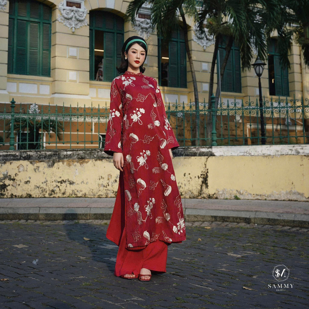 Red Silk Ao Dai| Pre-made Vietnamese Dress | U4 – Ao Dai Em Kim