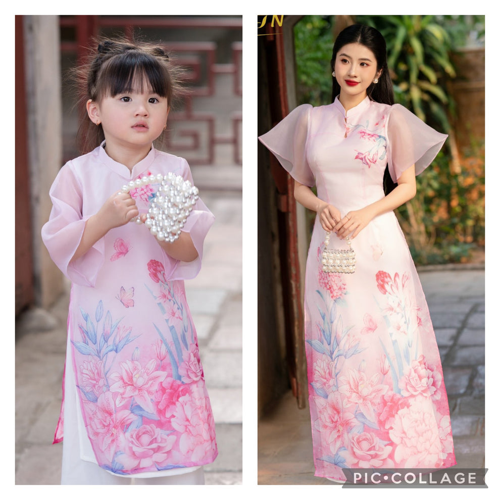 Pink Thu Nhi design Tet Mommy and Daughter Design Flower |MB36 – Ao Dai ...